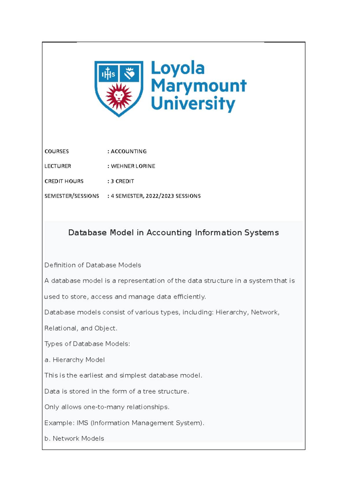 Database Model in Accounting Information Systems - COURSES : ACCOUNTING ...