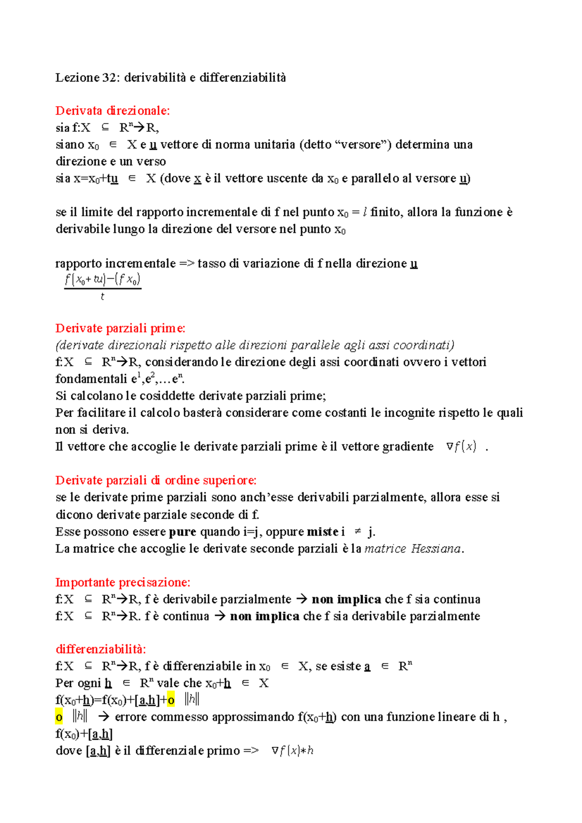 Lezione 32_derivate+differenziabilità (elementi di matematica) - Lezione 32: derivabilità e ...