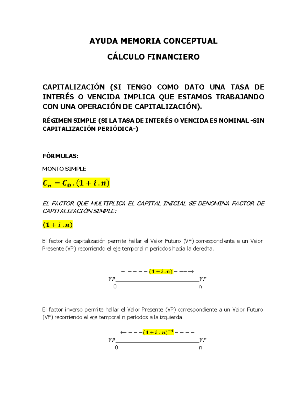 Ayuda Memoria Conceptual 1P - AYUDA MEMORIA CONCEPTUAL C¡LCULO FINANCIERO CAPITALIZACI”N (SI ...