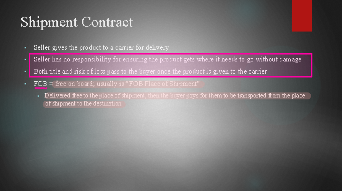 Pharmacology 14 - Shipment Contract Seller gives the product to a ...