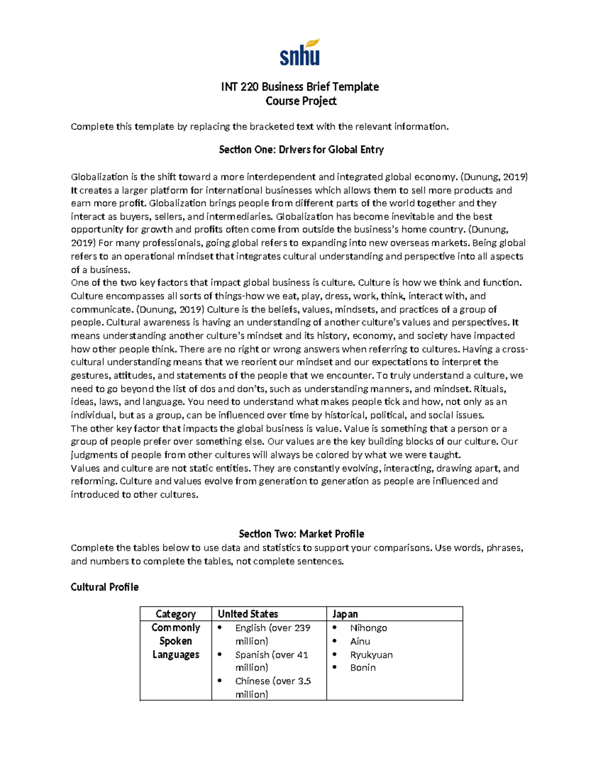 5-2 Milestone Two - ...... - INT 220 Business Brief Template Course ...
