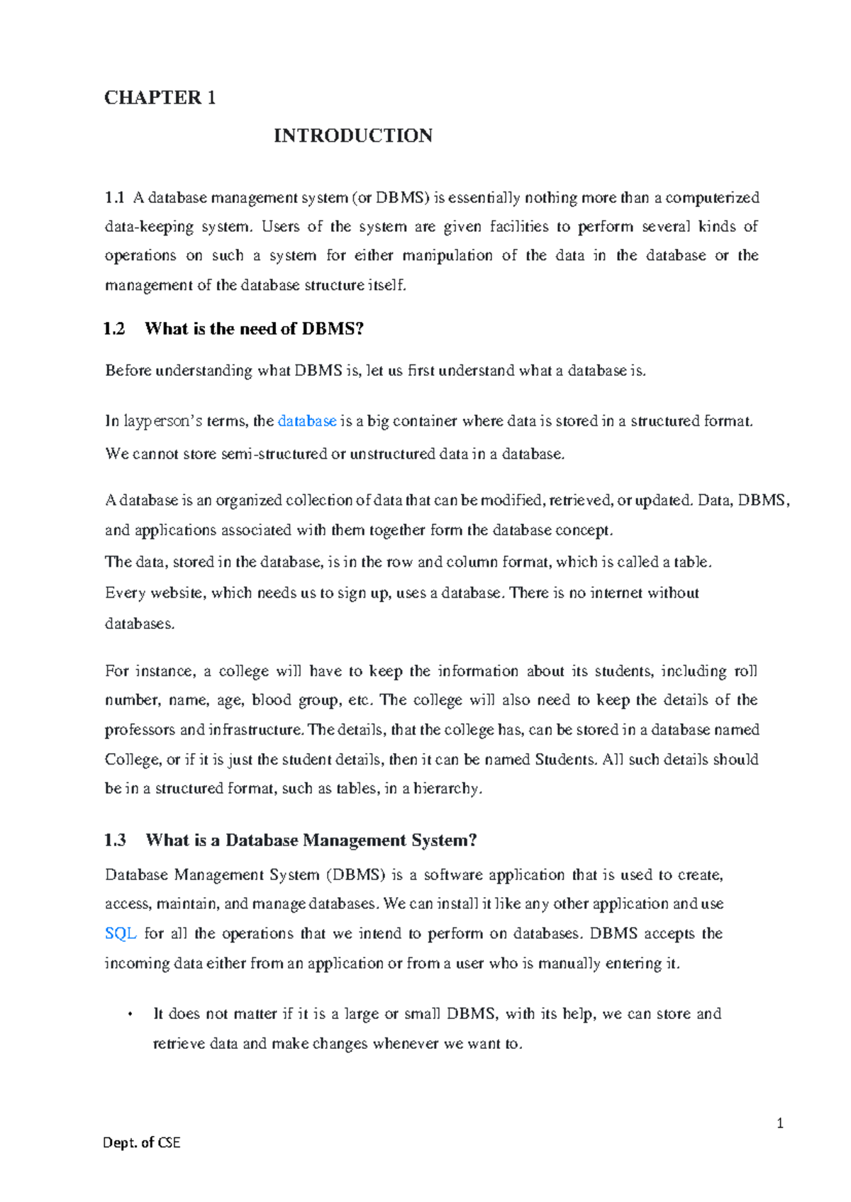 BNK Locker - 1 CHAPTER 1 INTRODUCTION 1 A database management system (or DBMS) is essentially ...