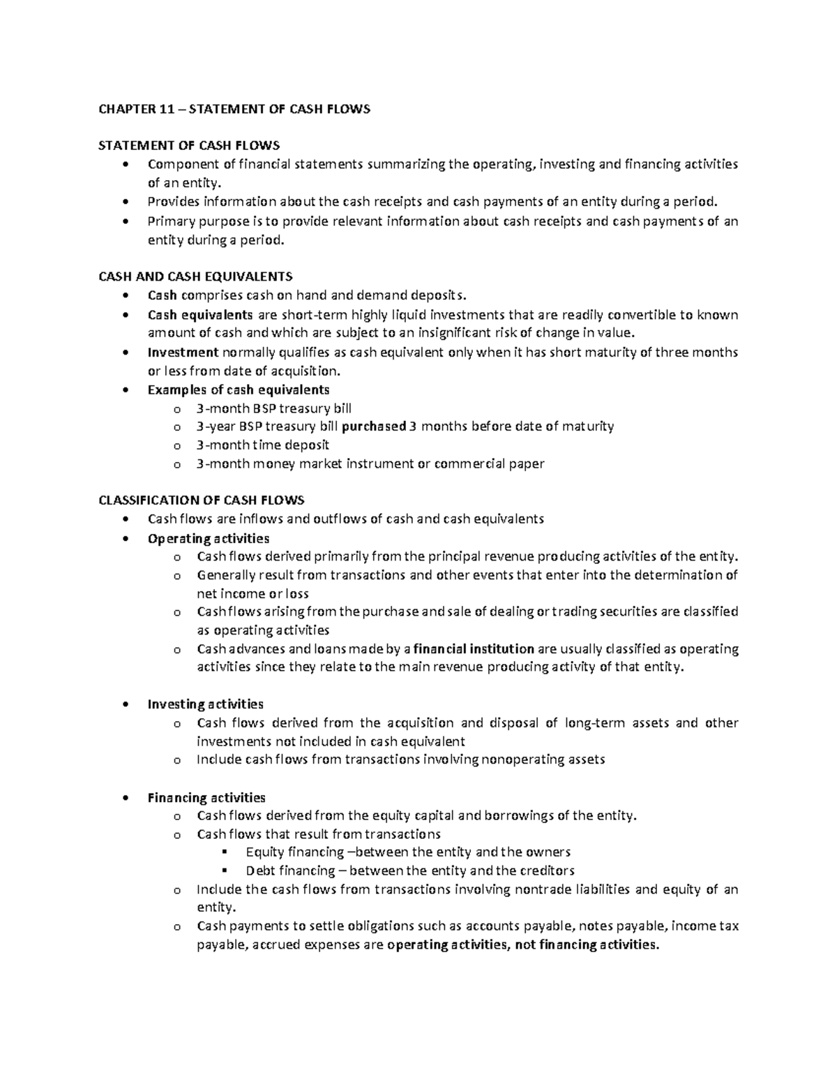 CH 11 - Statement of Cash Flows - CHAPTER 11 – STATEMENT OF CASH FLOWS ...