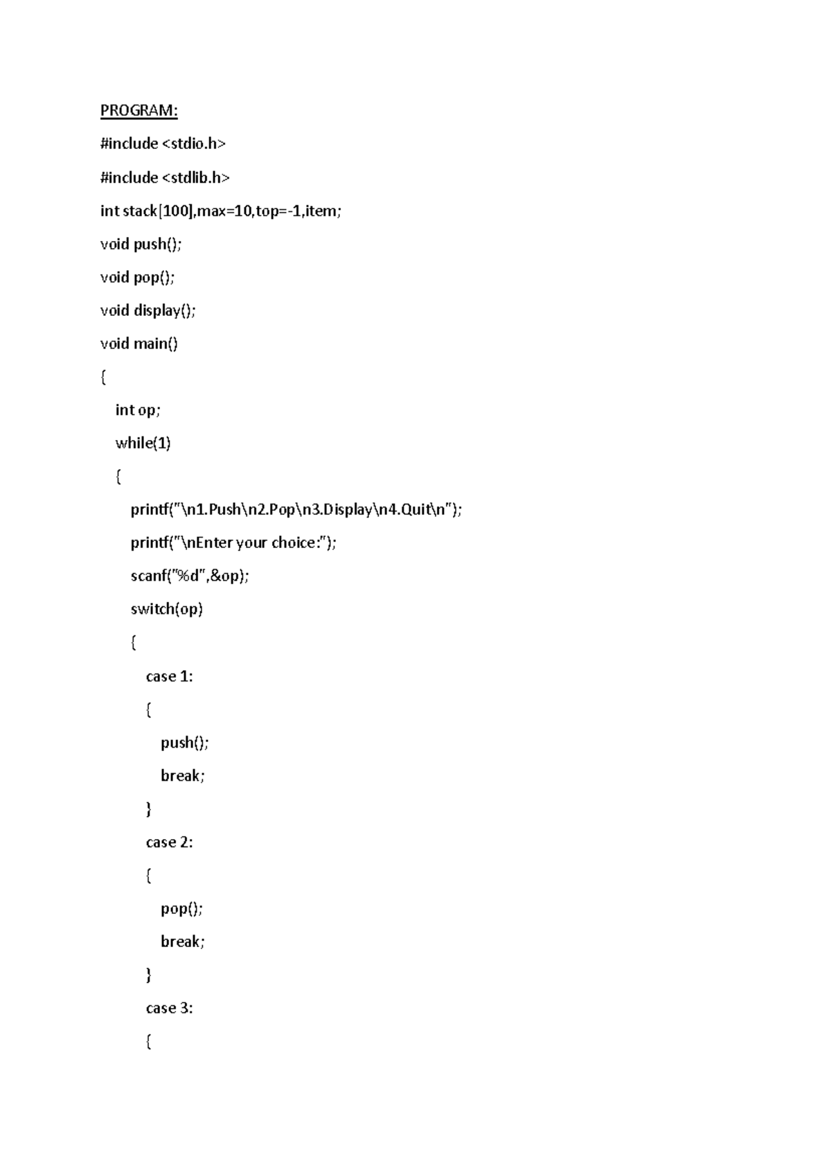 2.Stack using array - very helpful - PROGRAM: #include #include int - Studocu