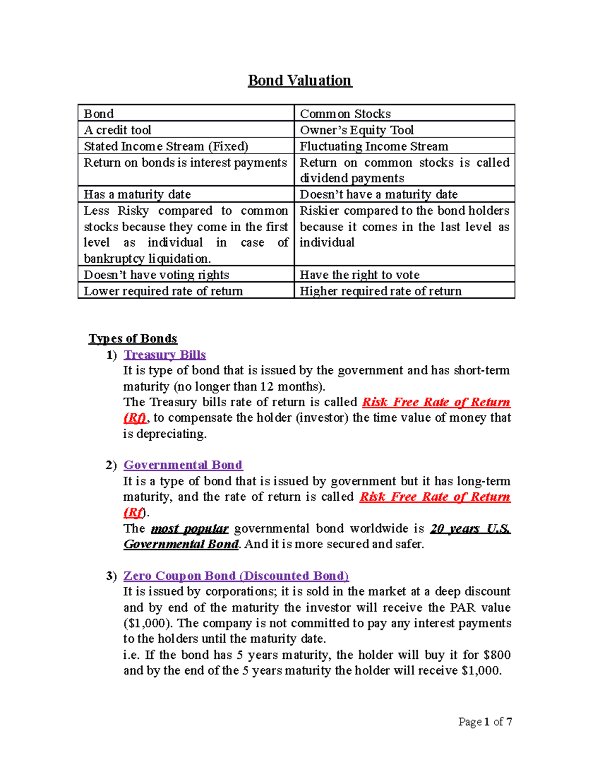 Bond Valuation - lecture3 - Bond Valuation Bond Common Stocks A credit ...