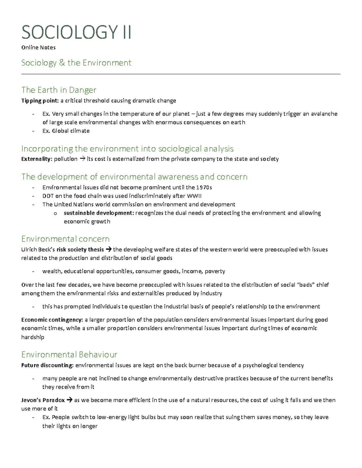 Sociology II - Sociology ^0 the Environment Notes - SOCIOLOGY II Online ...