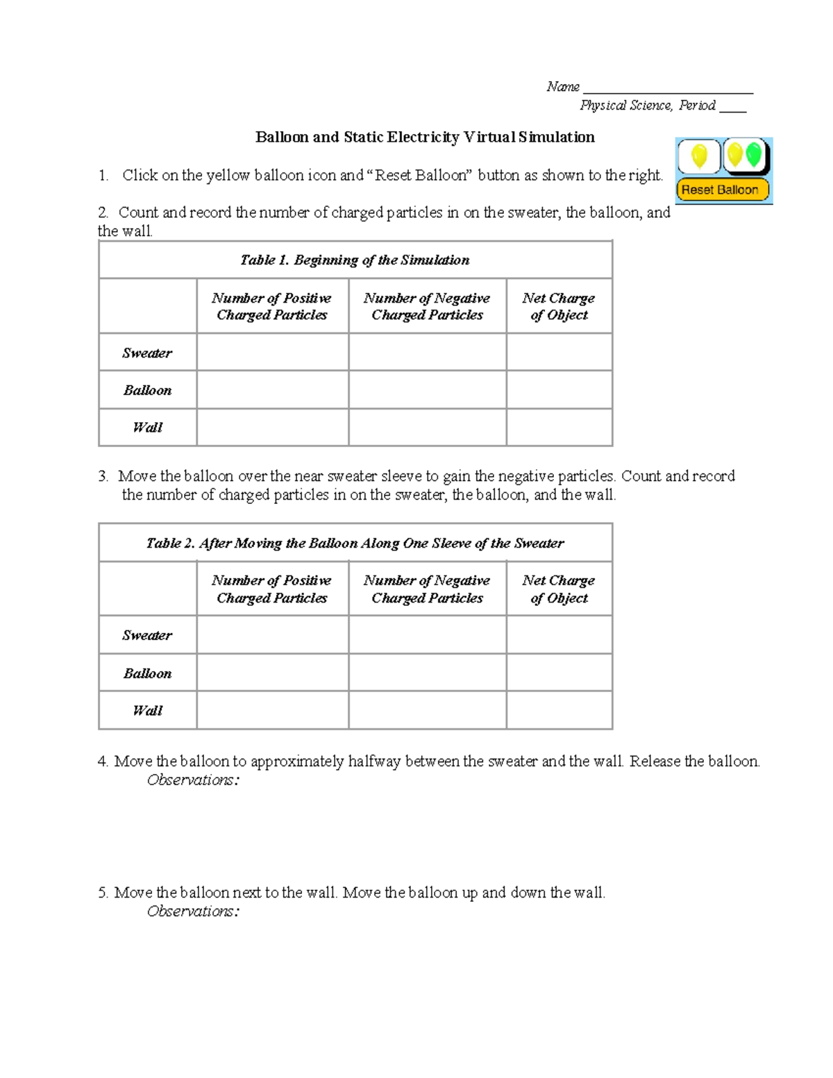 Balloon and Static Electricity Virtual Simulation - Click on the yellow ...