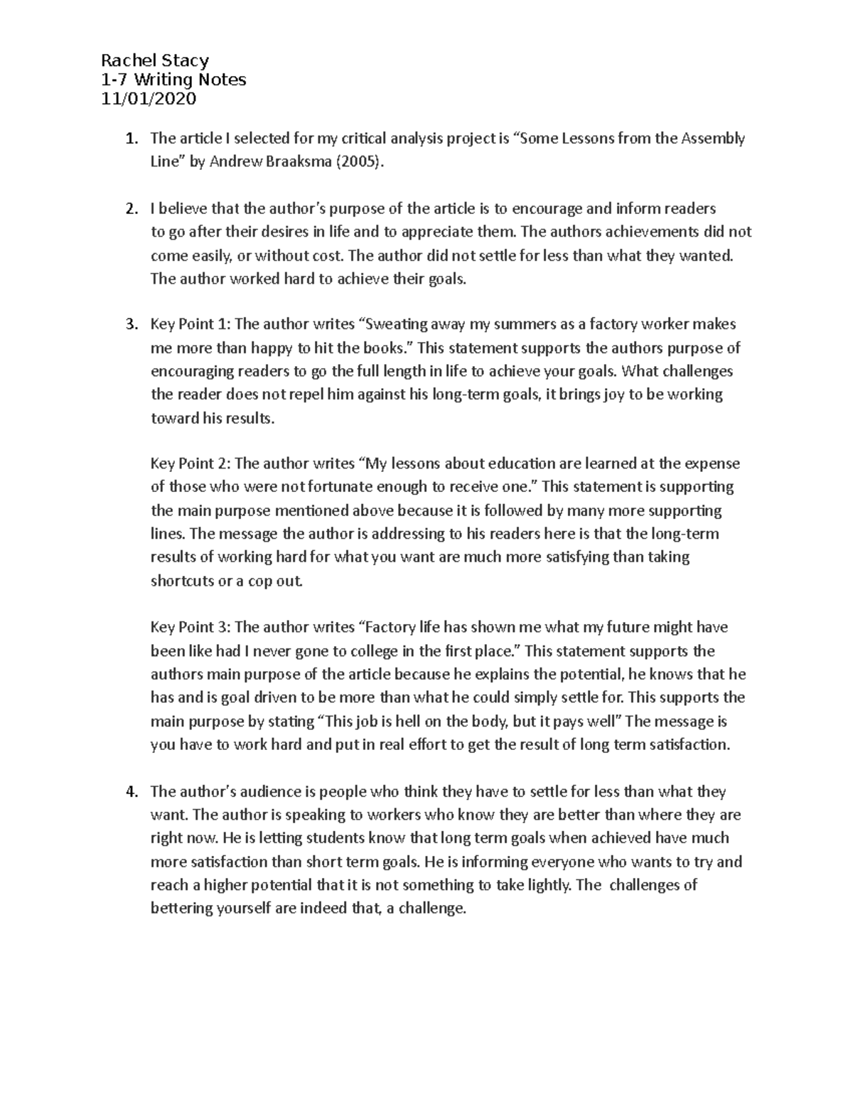 ENG 122 1-7 Assignment- Writing Notes - Rachel Stacy 1-7 Writing Notes ...