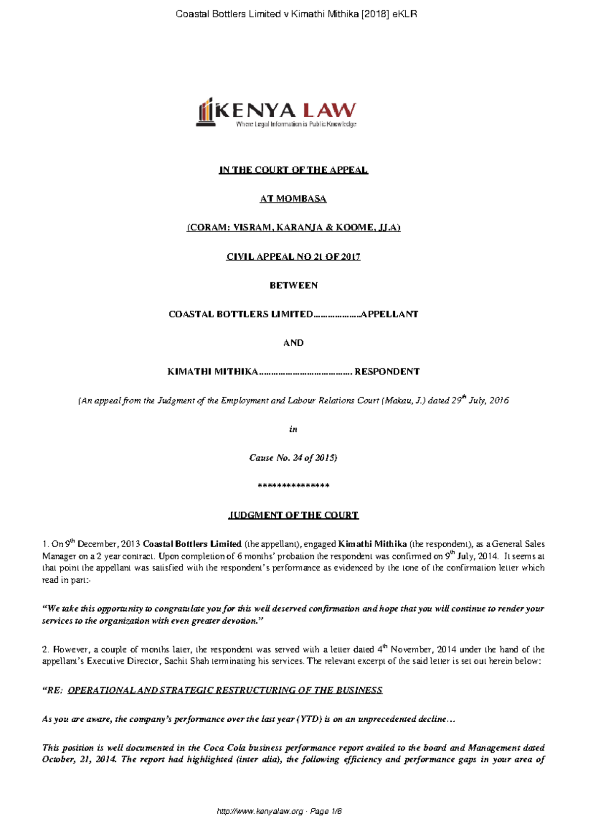 Civil Appeal 21 of 2017 - Case law review - IN THE COURT OF THE APPEAL ...
