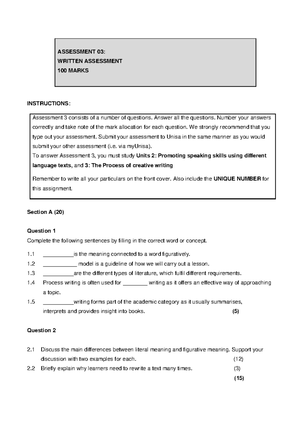 ENC1501 2024 assignments 3 - ASSESSMENT 0 3: WRITTEN ASSESSMENT 100 ...