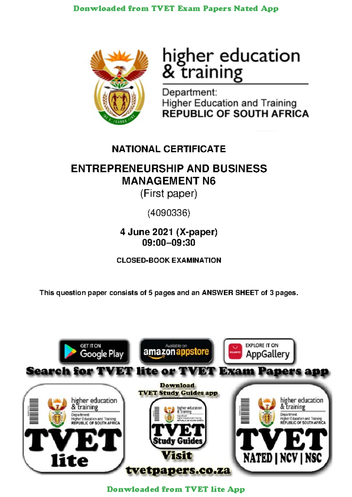 N480 - Entrepreneurship AND Business Management N6 P1 JUNE QP 2021 ...