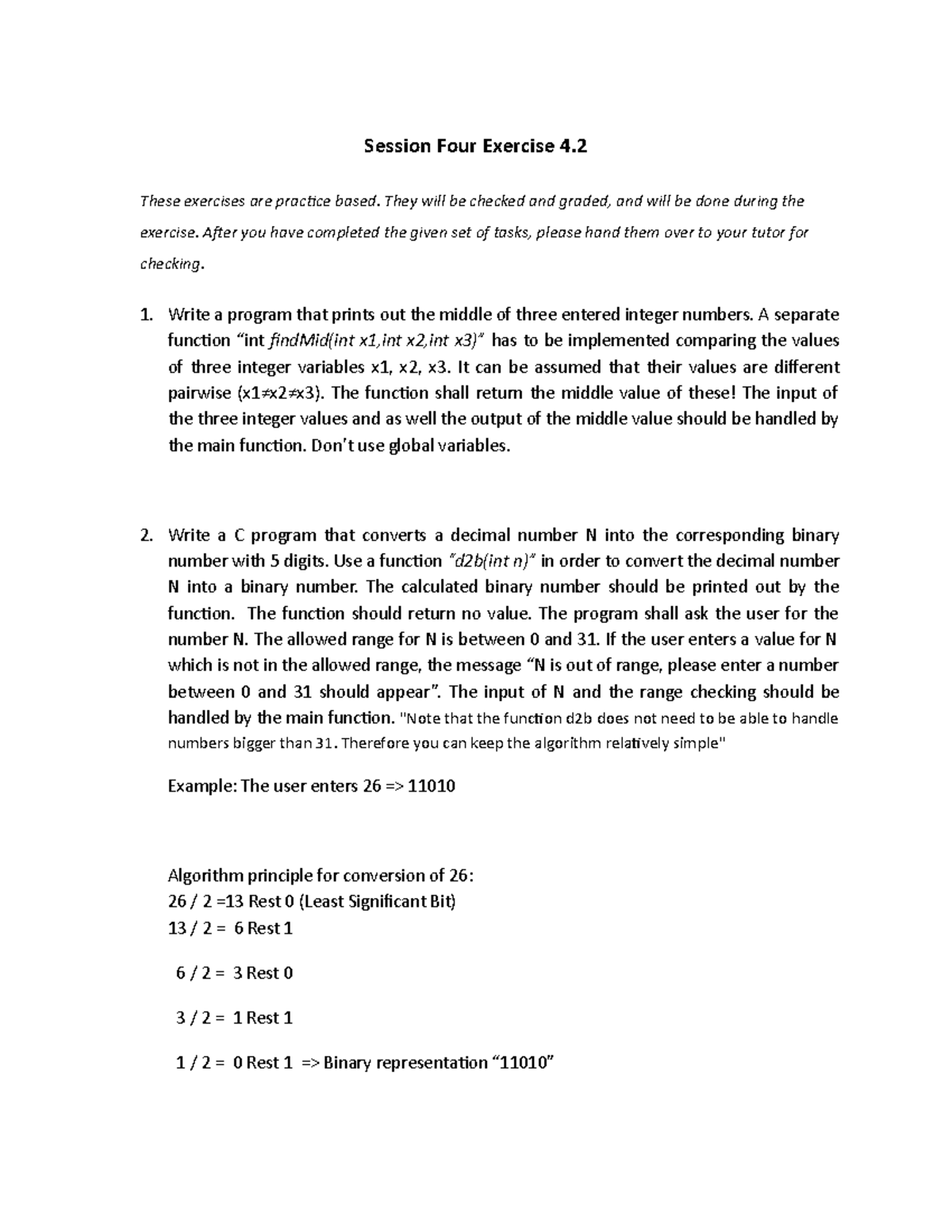 Exercise 4 - Lab documents - Session Four Exercise 4. These exercises ...