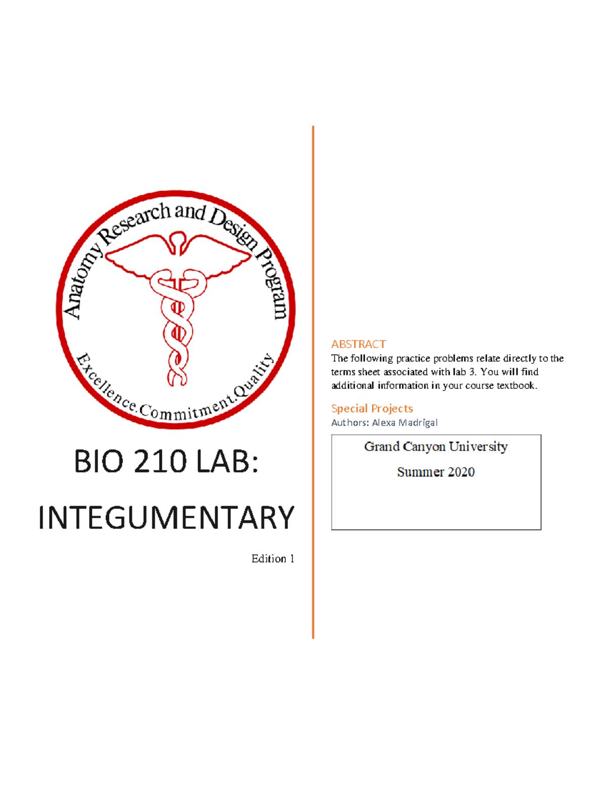 BIO-210L Lab 3 - Workbook 3 - BIO 210 LAB: INTEGUMENTARY Edition 1 ...