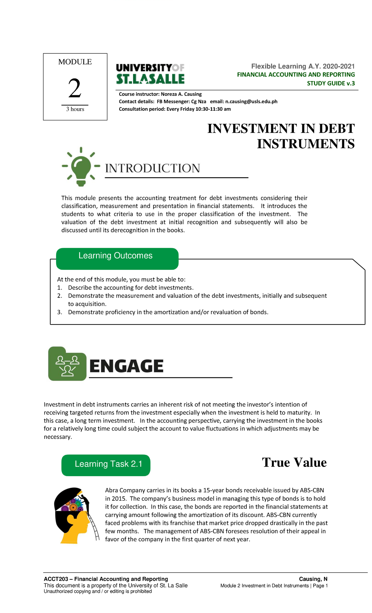 2 Module - DEBT Investments - ACCT203 – Financial Accounting and Reporting Causing, N This ...