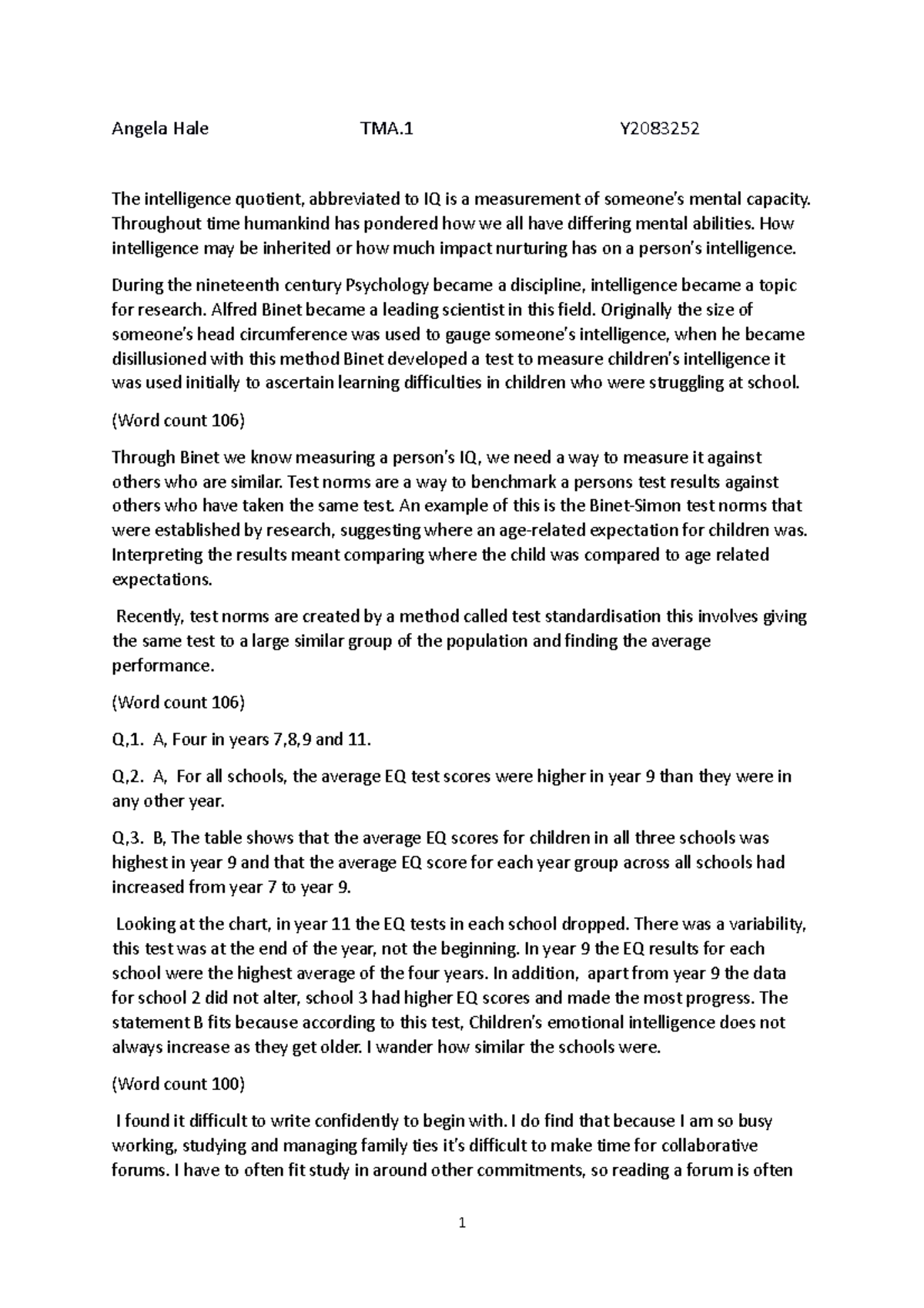 TMA1-DE100 - tma 1 - Angela Hale TMA Y The intelligence quotient ...