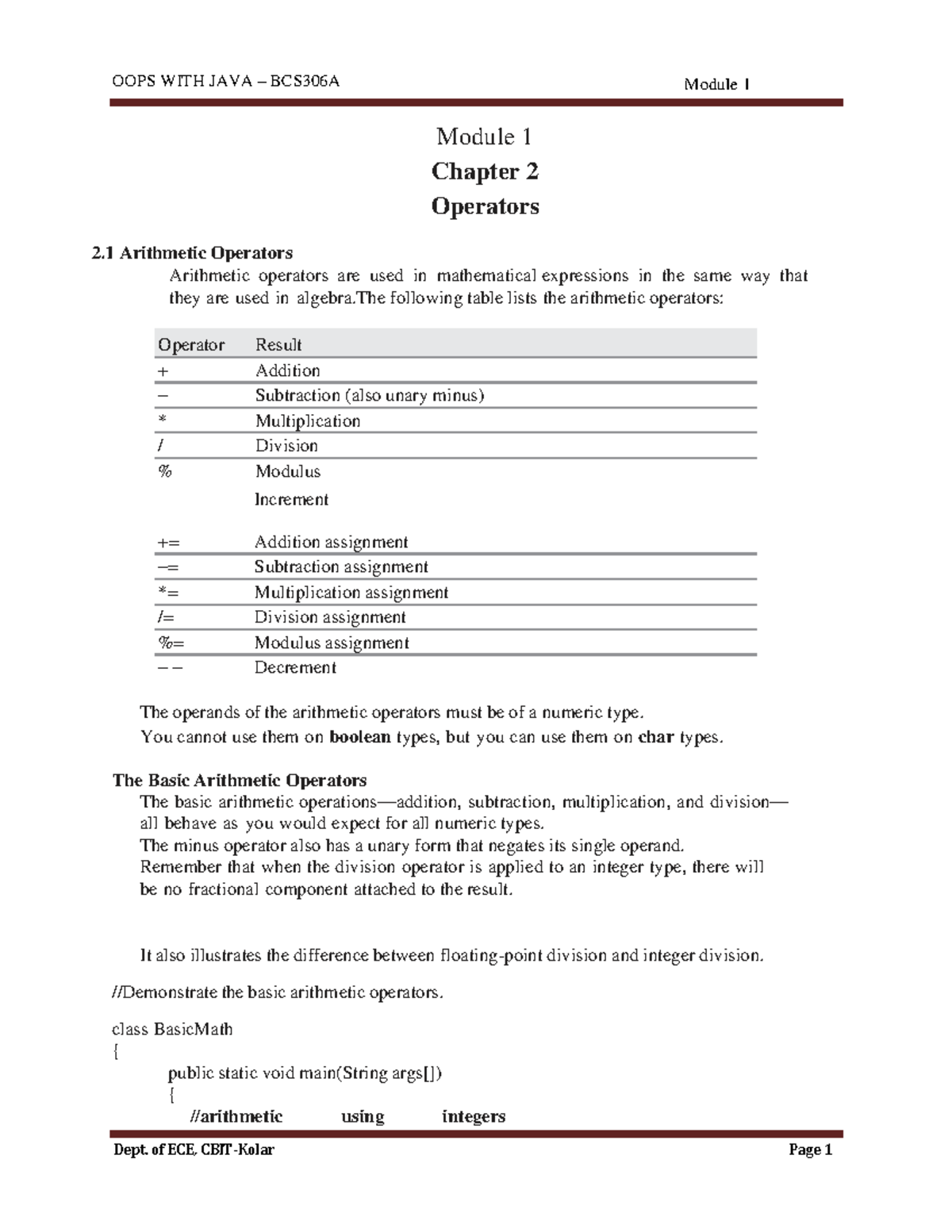 Module 1 Chapter 2 - Module 1 Chapter 2 Operators 2 Arithmetic ...
