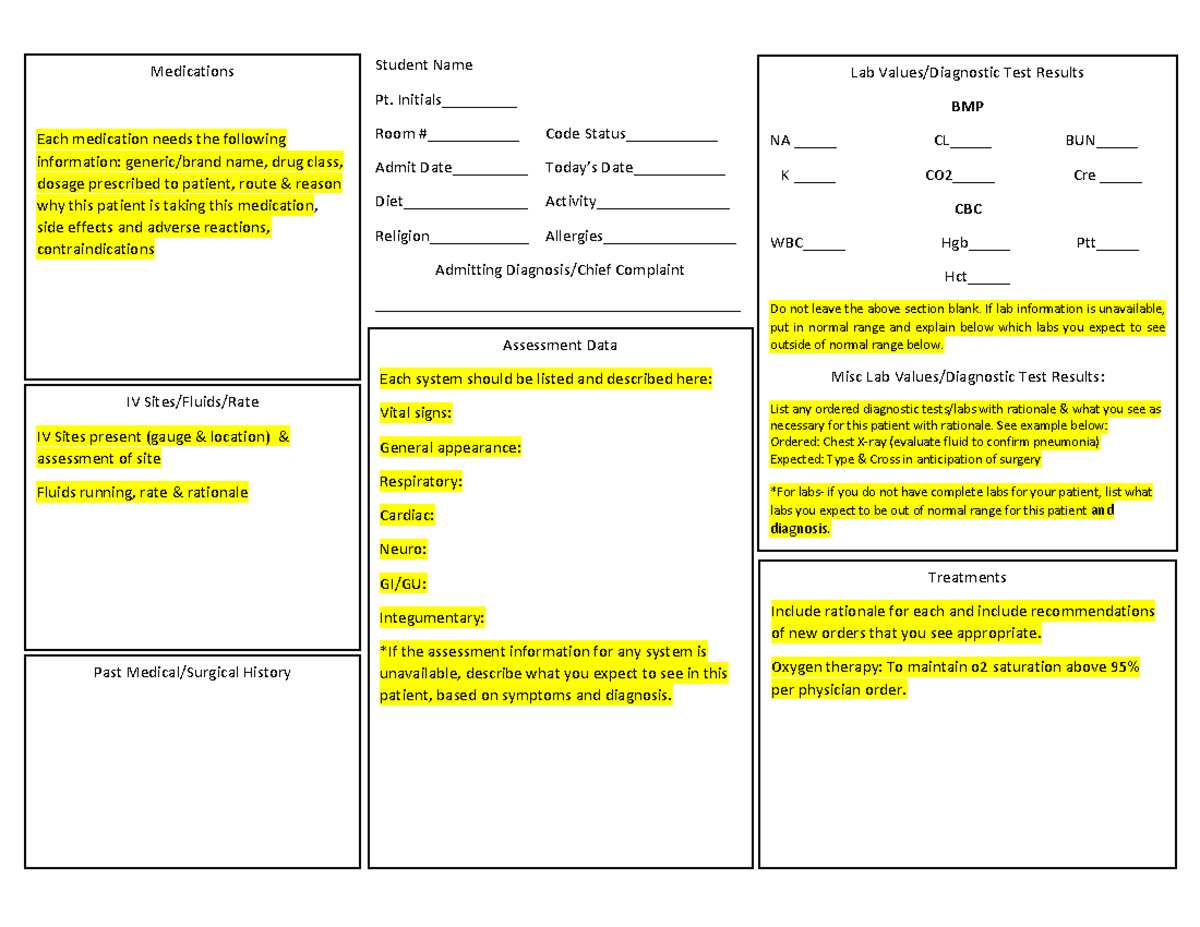 Conceptual Care Map Template With Notes - Student Name Pt. Initials ...