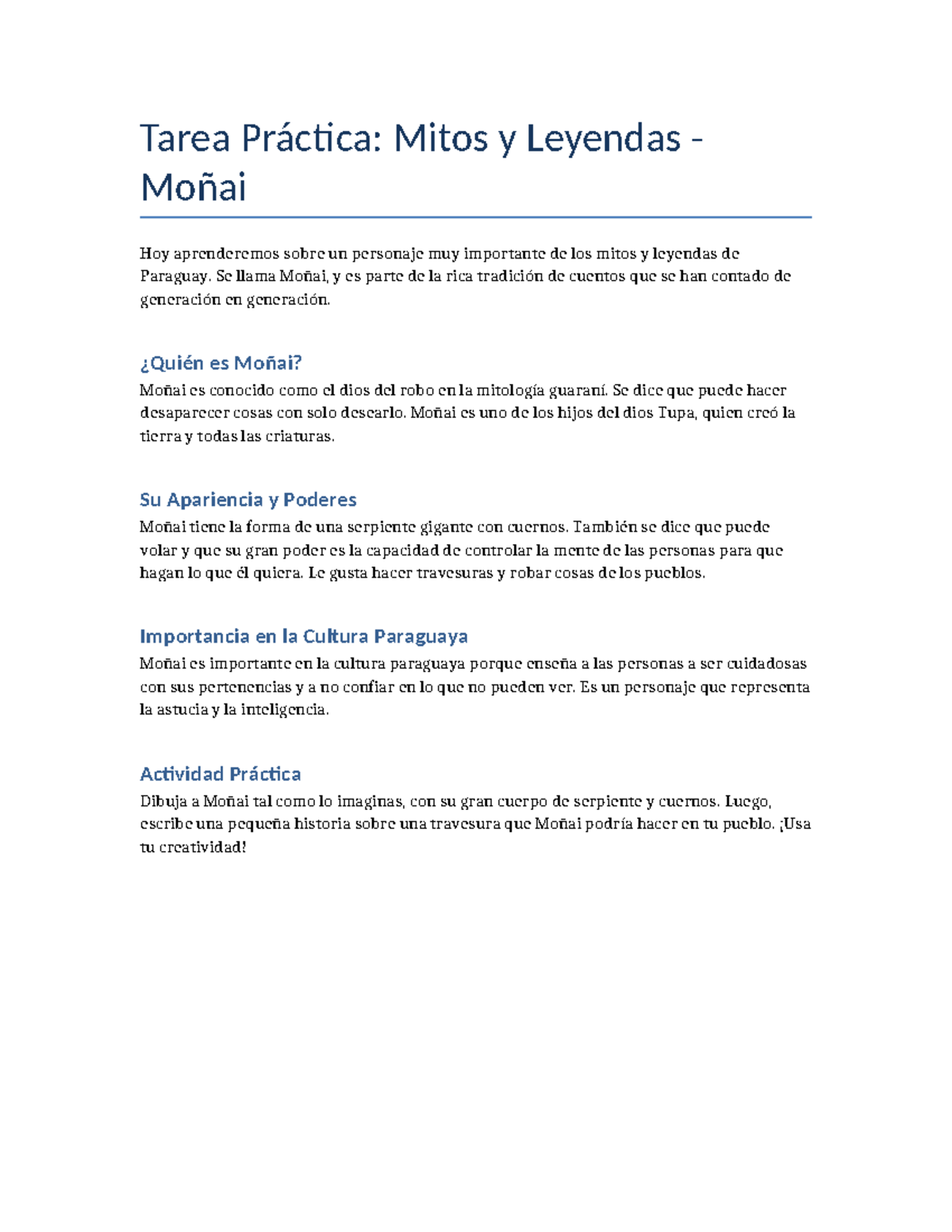 Mitos y Leyendas Moñai Paraguay Tarea Practica - Tarea Práctica: Mitos ...