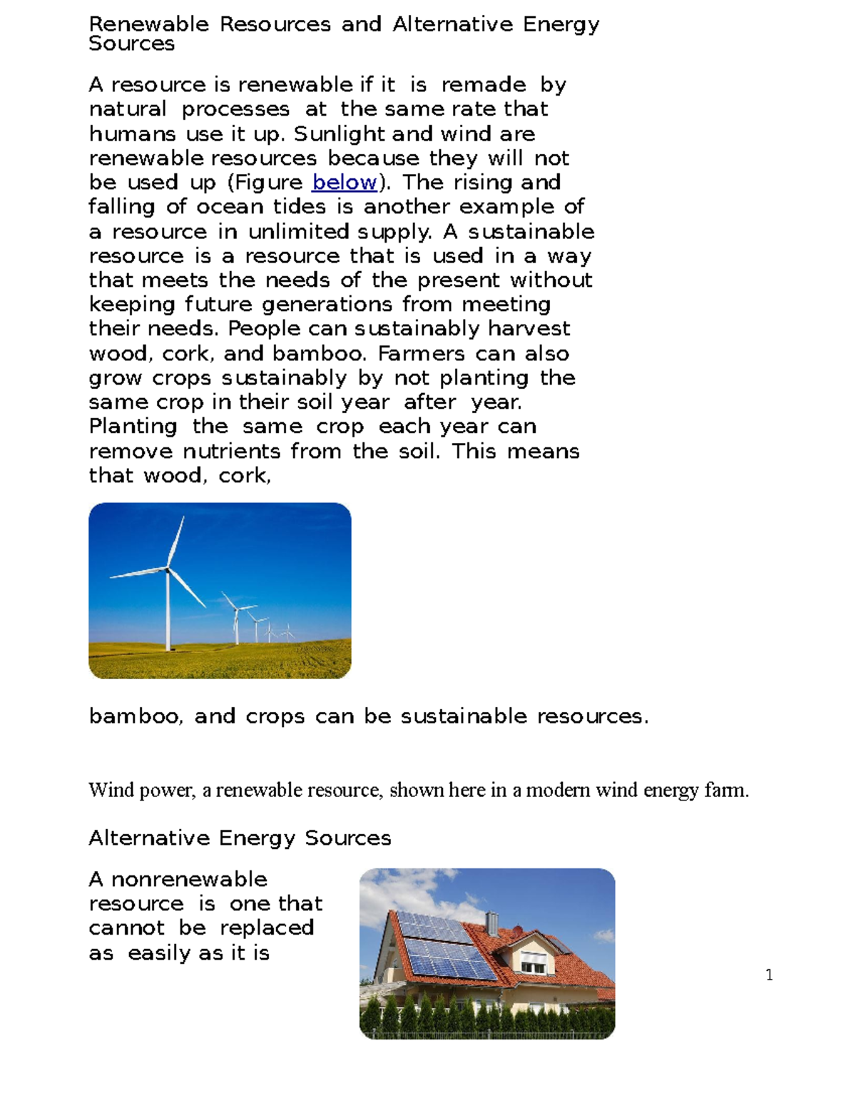 Renewable Resources and Alternative Energy Sources - Renewable ...