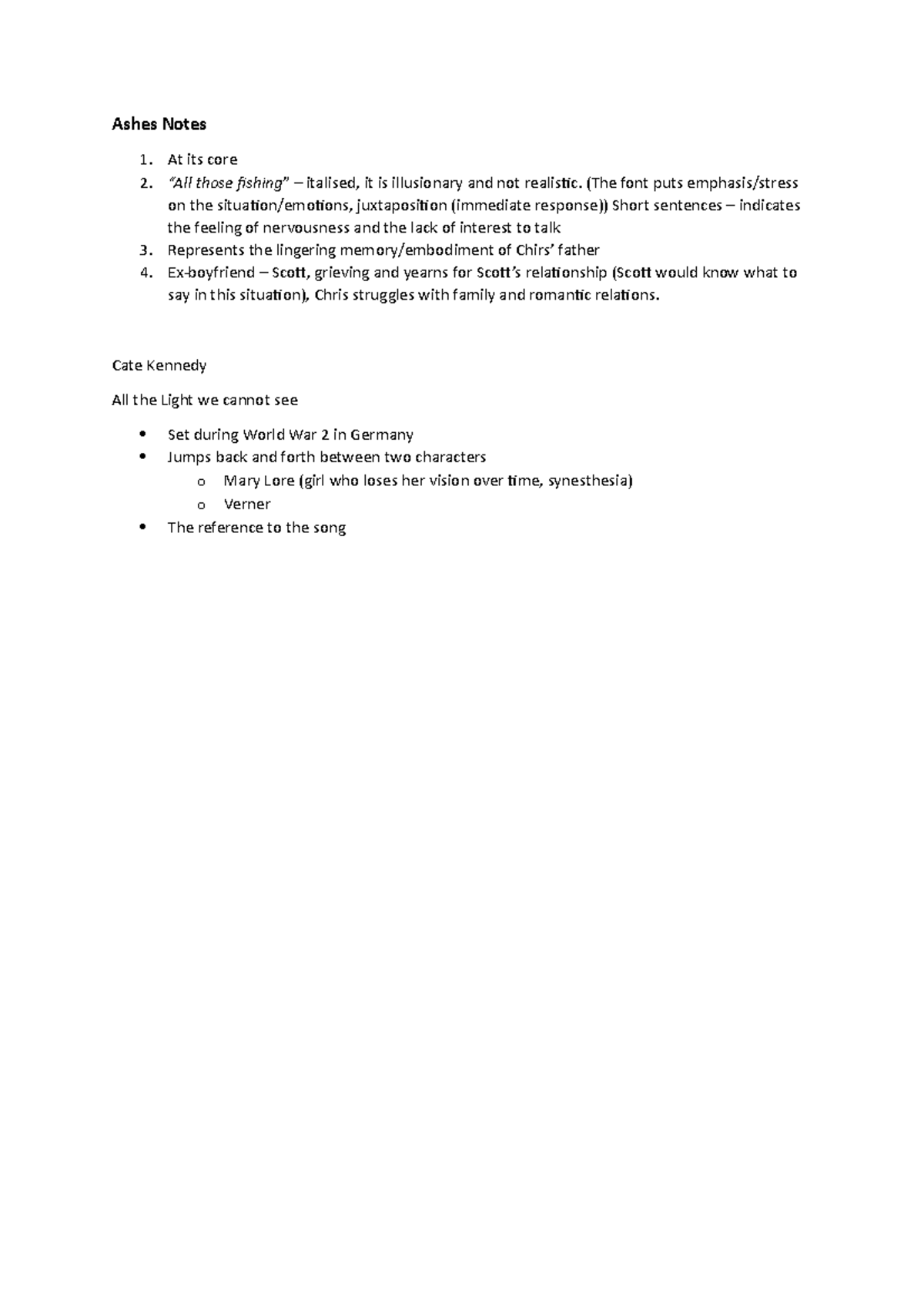 Ashes Notes - Ashes Notes At its core “All those fishing” – italised ...