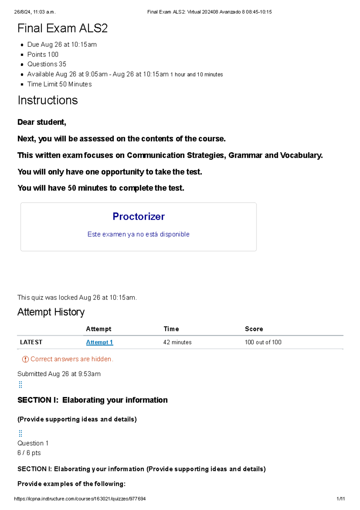 Final Exam ALS2 Virtual 202408 Avanzado 8 08 45-10 15 - Final Exam ALS ...