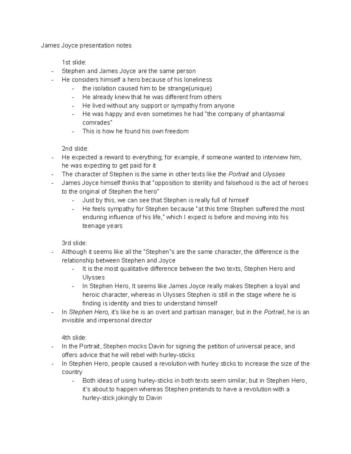 James Joyce PPT notes - James Joyce presentation notes 1st slide ...