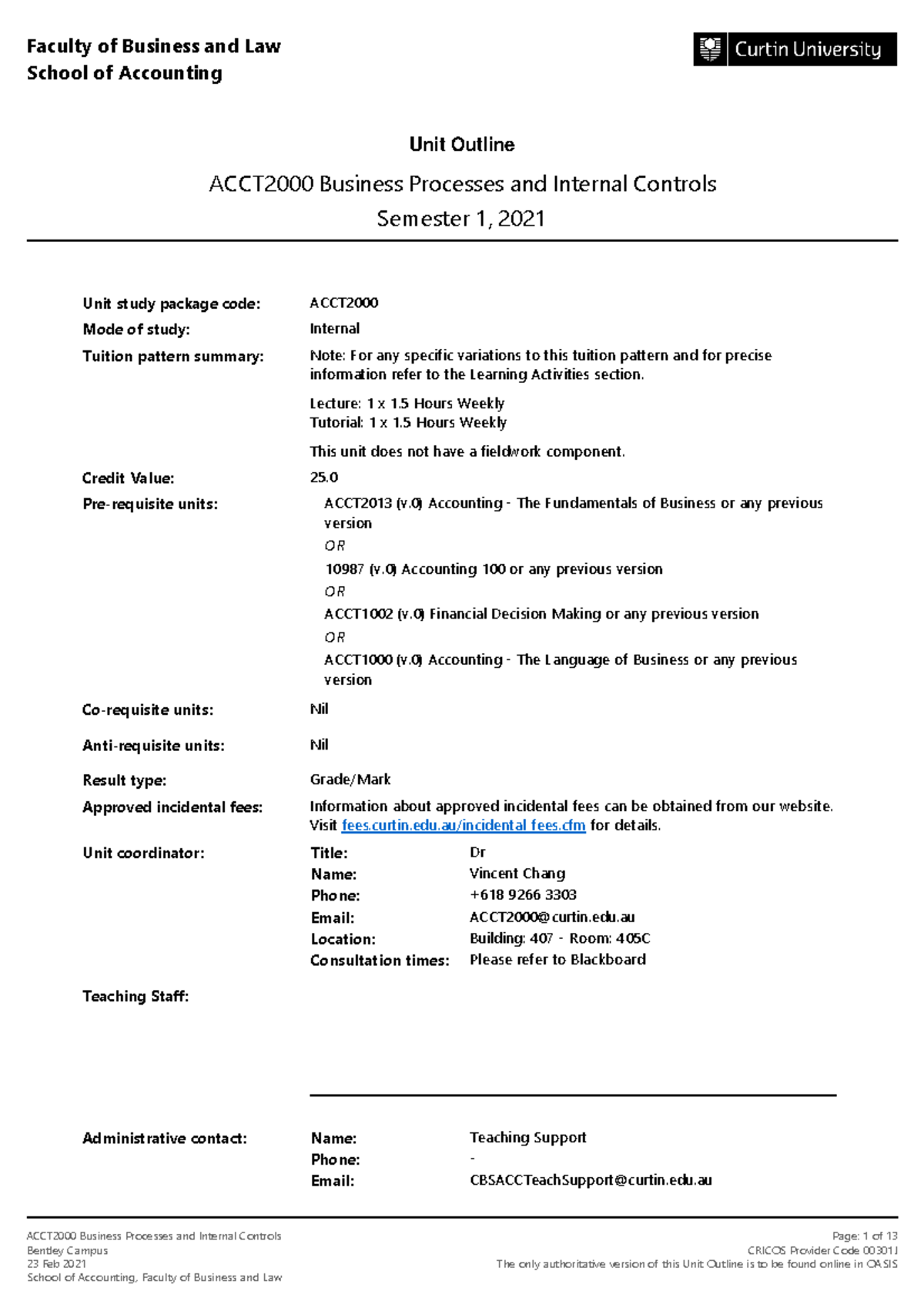 ACCT2000 Business Processes and Internal Controls Semester 1 2021 ...