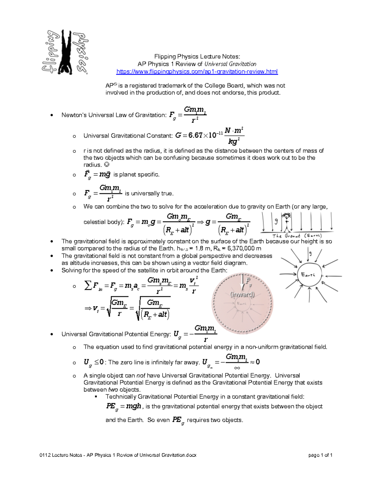 Universal Gravitation Notes - 0112 Lecture Notes - AP Physics 1 Review ...