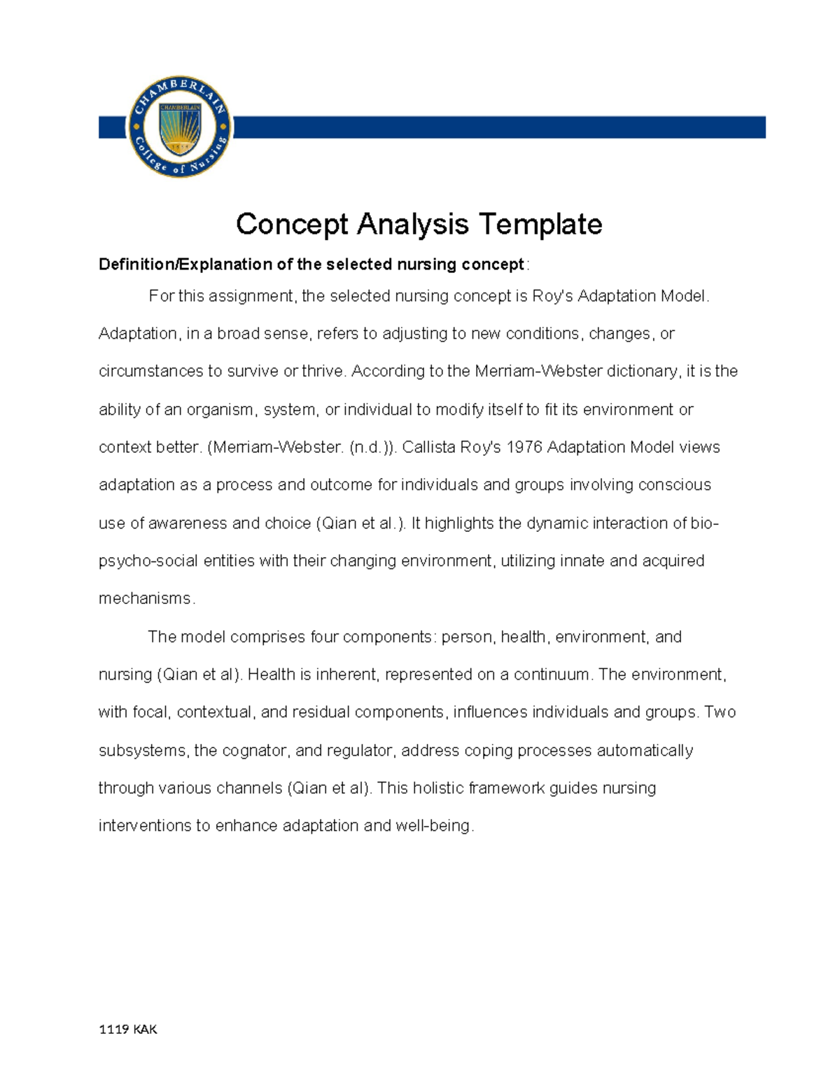 NR501NP Concept Analysis final version - check - Concept Analysis ...