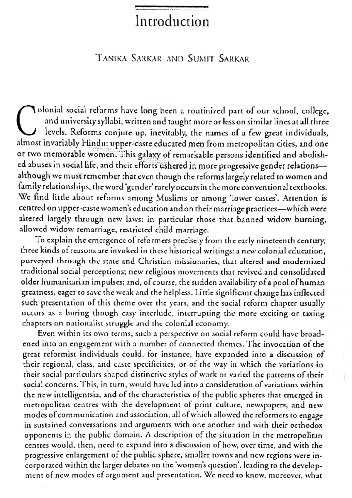 Women and Social reforms in modern india SS Sarkar - BA (Hons.) History ...