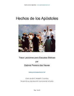 Los Hechos de los Apostoles Tomo I - LOS HECHOS DE LOS APOSTOLES TOMO I TOMADO DEL CURSO BÍBLICO ...