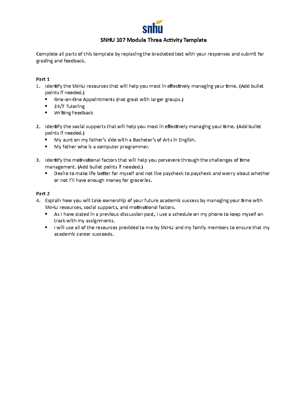 SNHU 107 Module Three Activity Template - SNHU107 - SNHU - Studocu