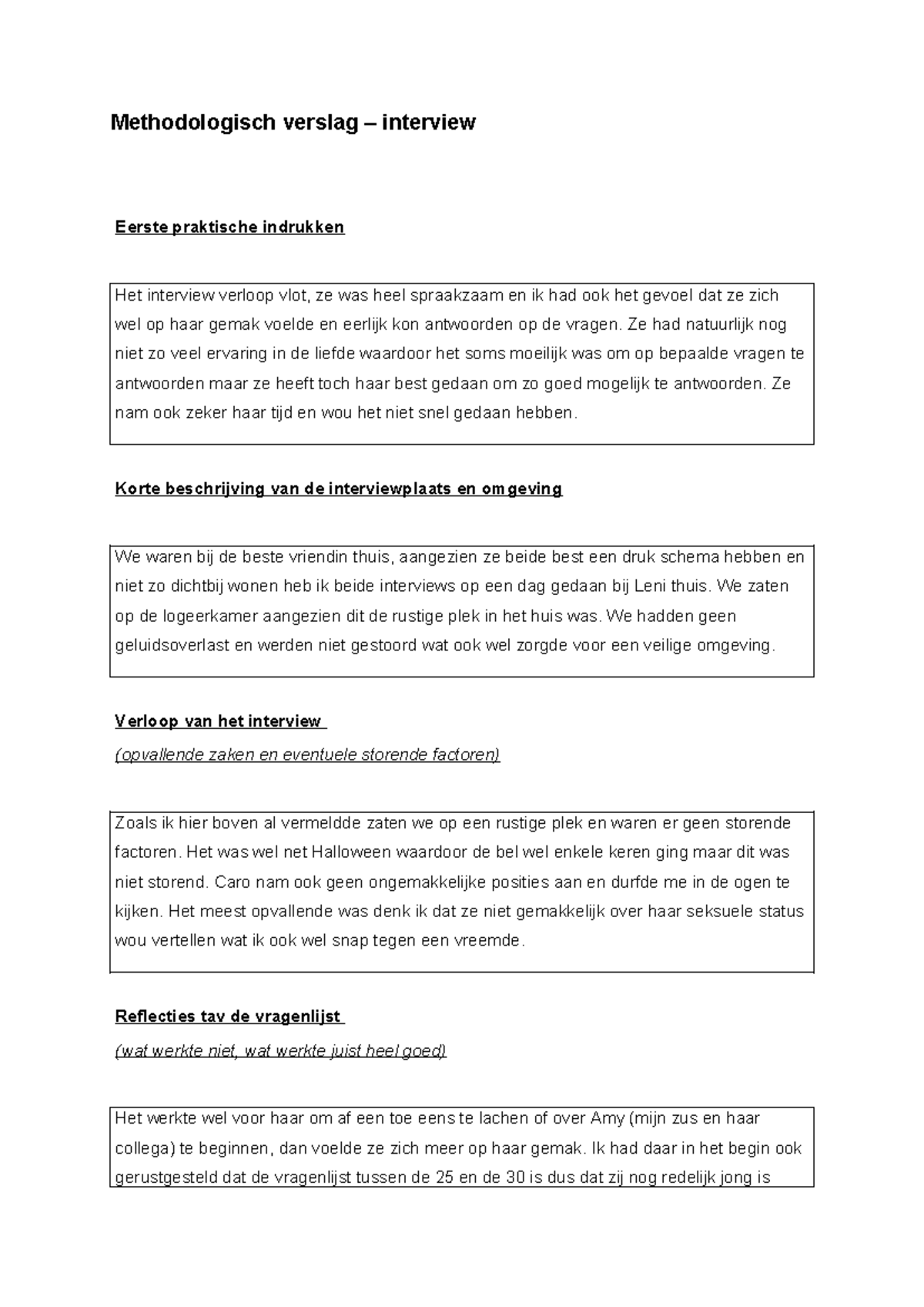 Methodologisch verslag interview 1 - Methodologisch verslag – interview ...