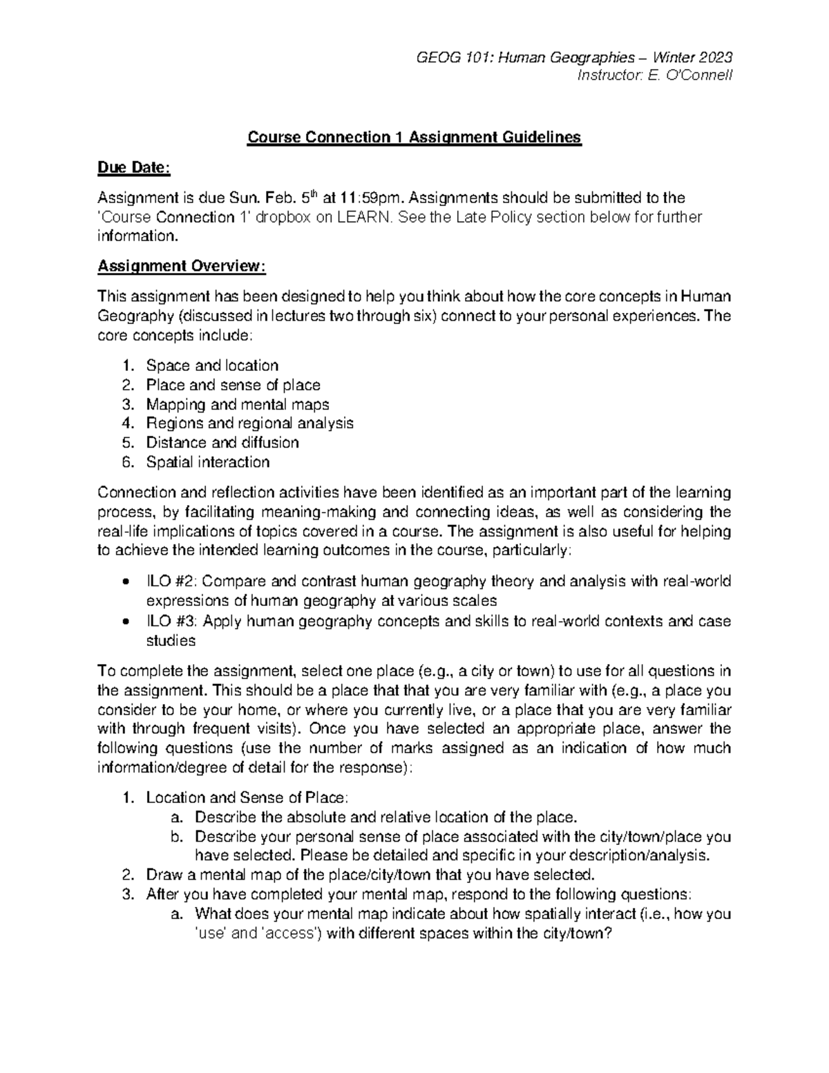Course Connection 1 Assignment Instructions - Instructor: E. O’Connell ...
