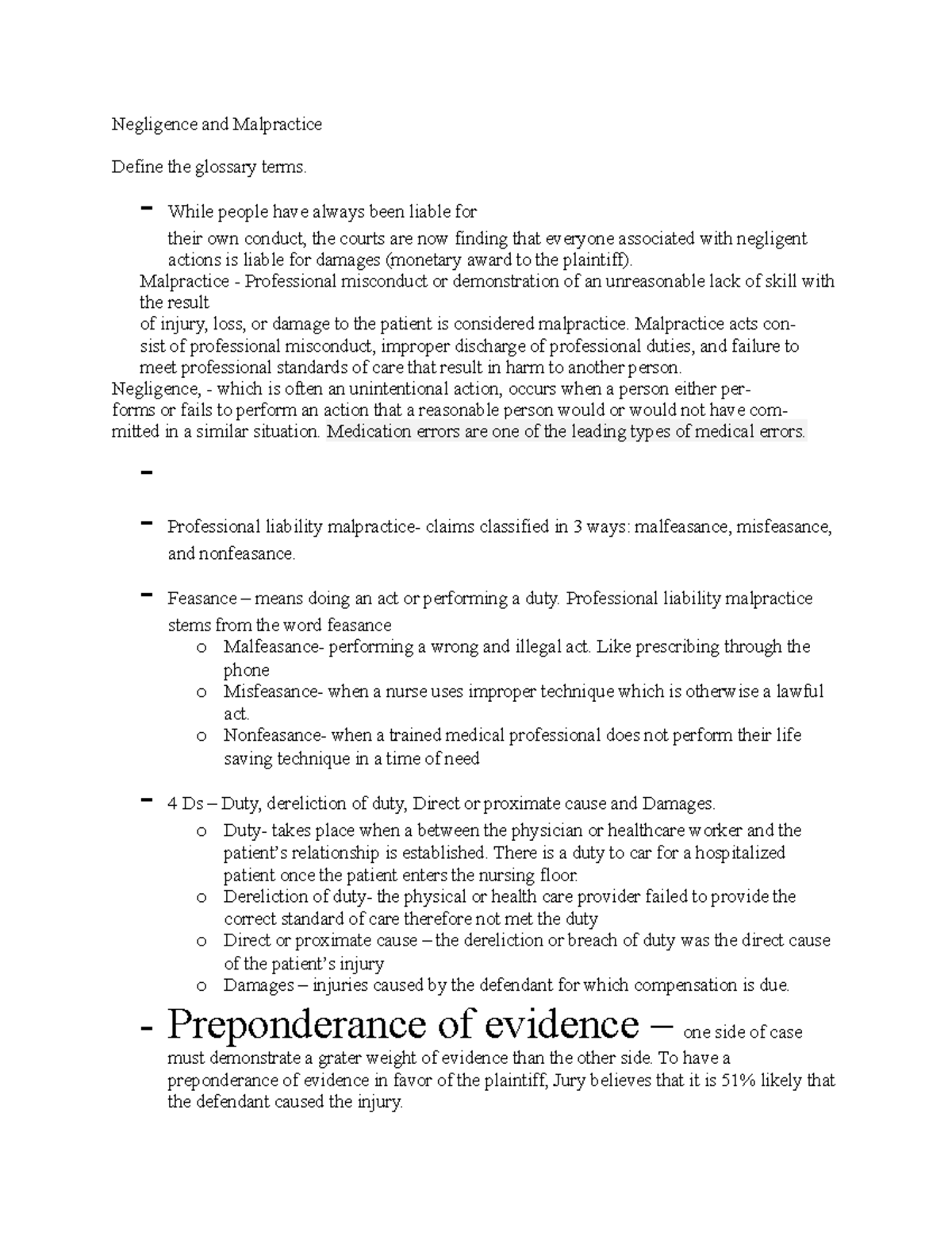 Negligence and Malpractice - Negligence and Malpractice Define the ...