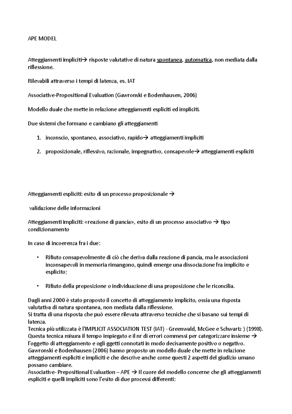 APE Model - APE MODEL Atteggiamenti impliciti risposte valutative di ...