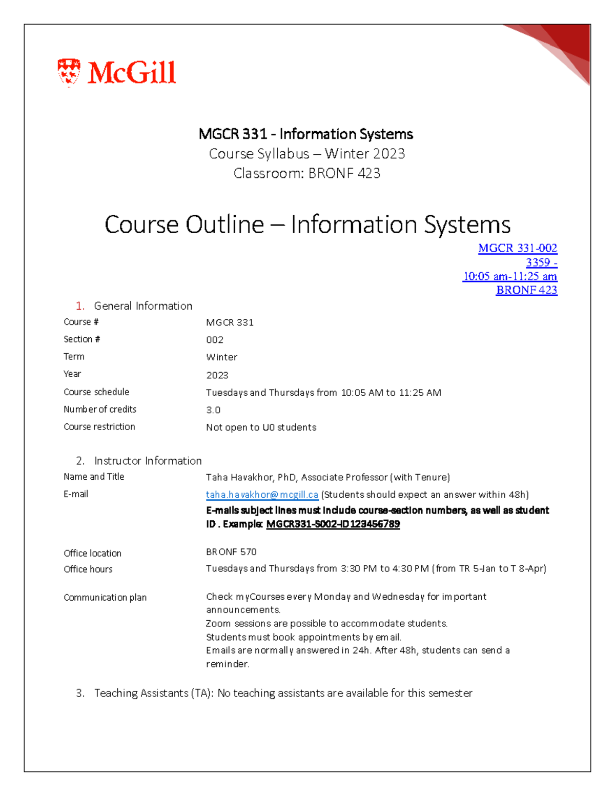 MGCR 331 W23 001 Course Outline 16 sec0021 - MGCR 331 - Information ...