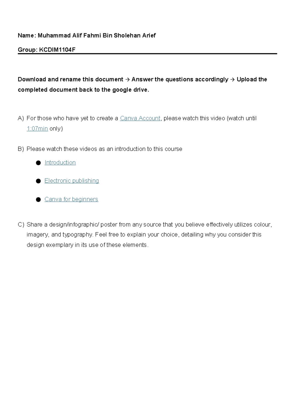 TASK IMD263 - Tutorial week 2 for IMD 263 - Name: Muhammad Alif Fahmi ...