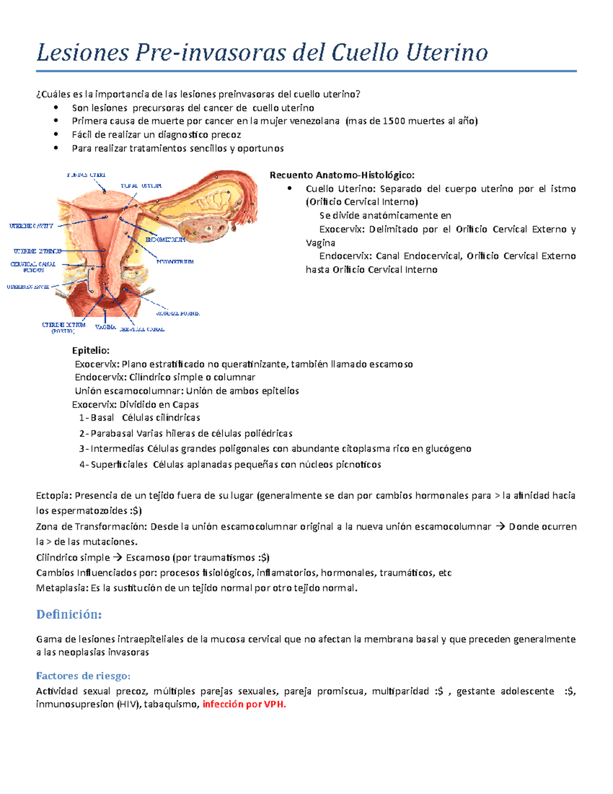 Clase 5 - Lesiones Preinvasoras de Cuello Uterino - Lesiones Pre-invasoras del Cuello Uterino ...