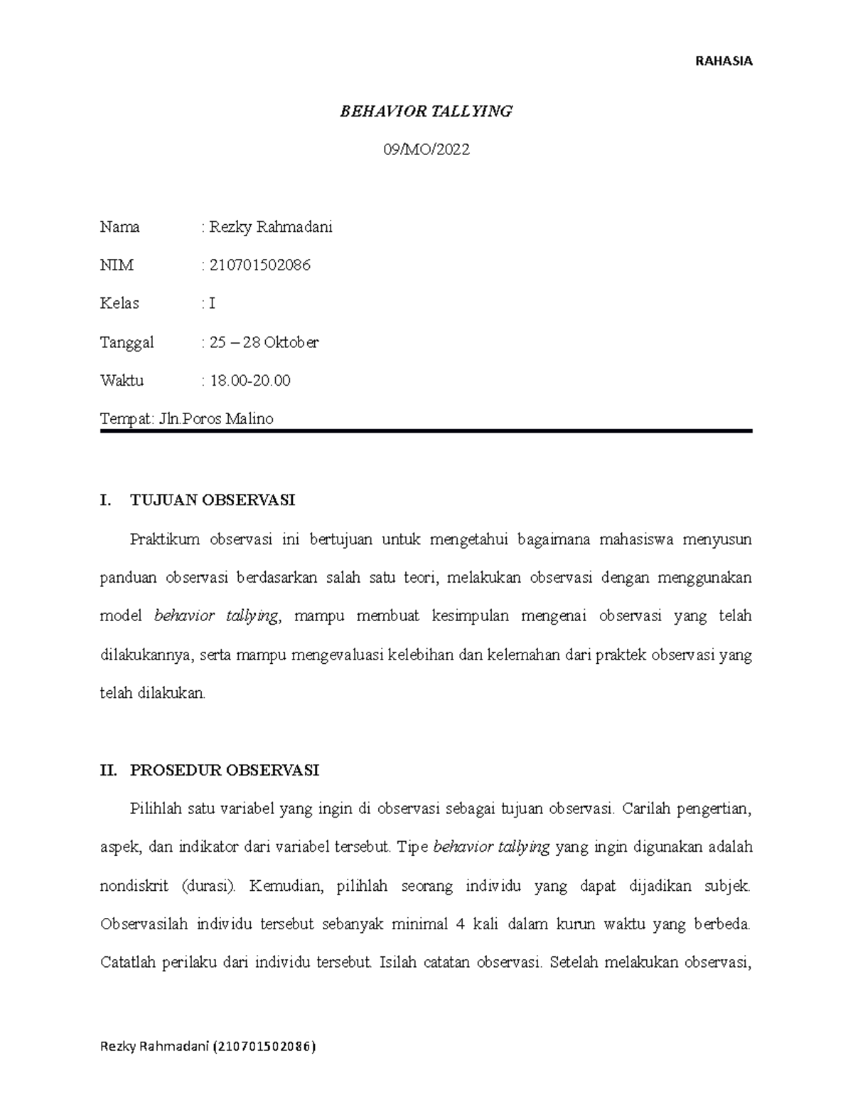 9. behavior tallying - jkhoou'i[ - BEHAVIOR TALLYING 09/MO/ Nama ...