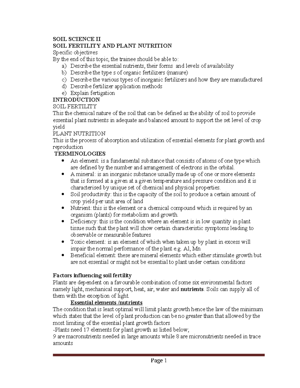 SOIL Fertility AND Plant Nutrition 1-1-2-1 - SOIL SCIENCE II SOIL ...