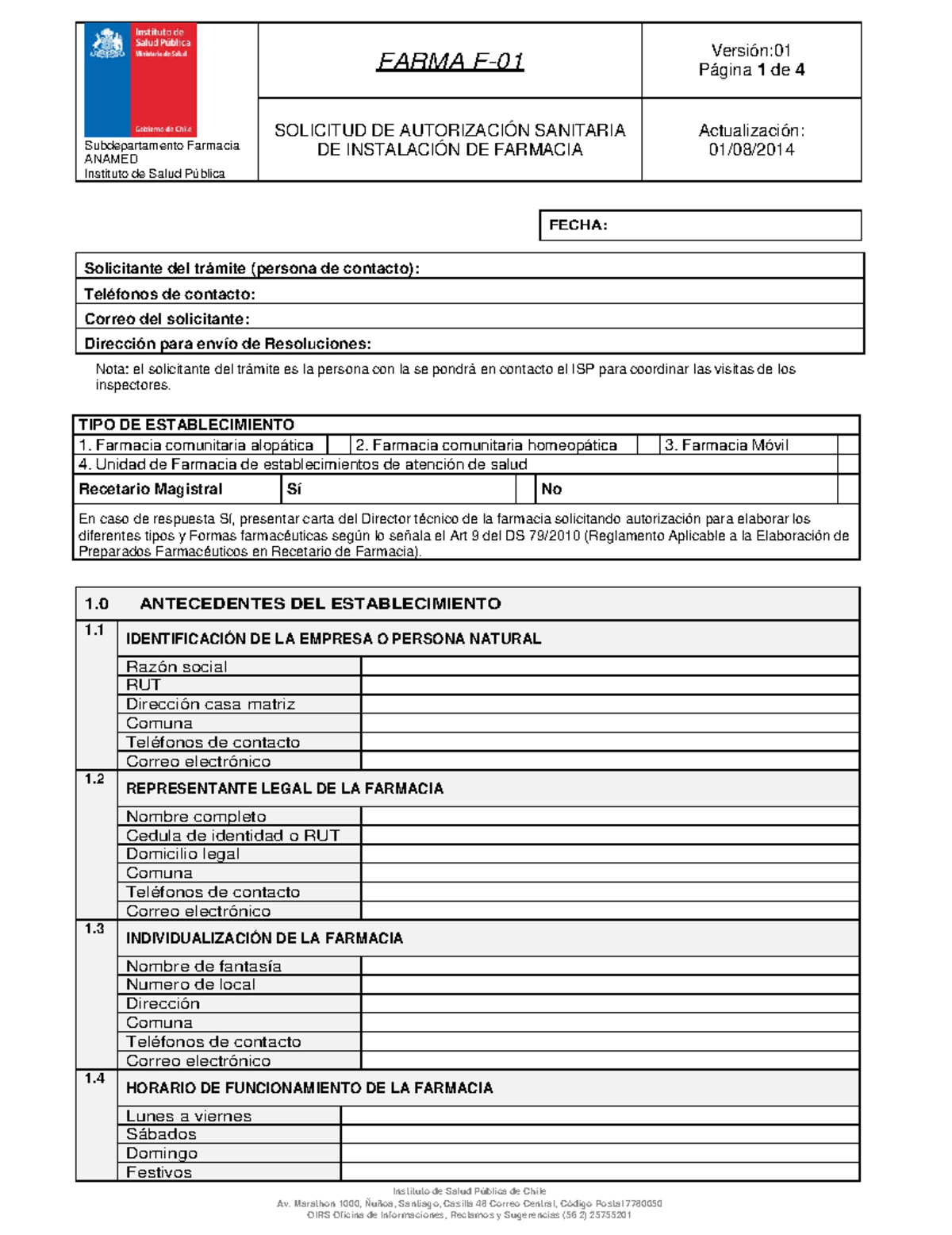 F 01 instalacion farmacia - Instituto de Salud Pública de Chile Av ...
