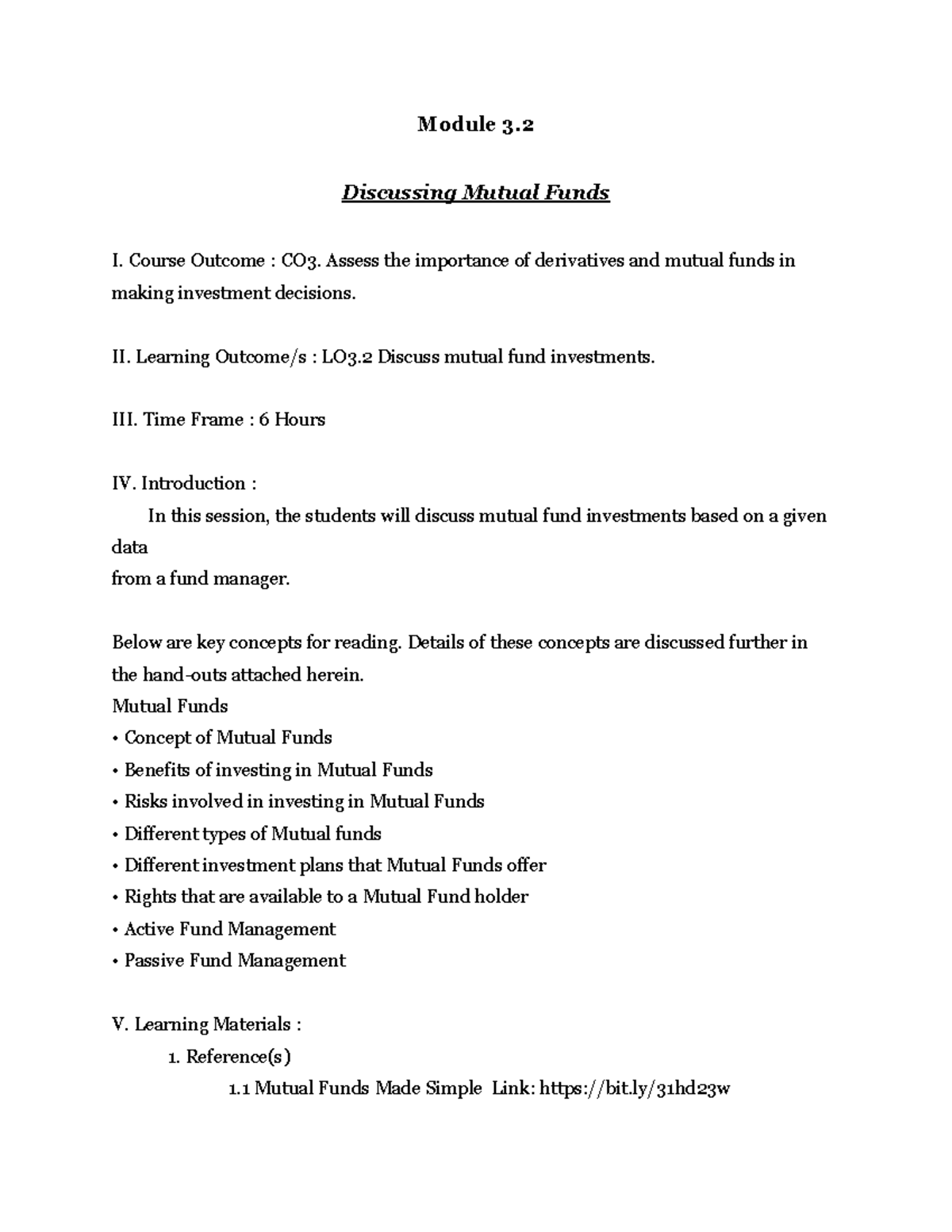 Module 3 - Assess the importance of derivatives and mutual funds in making investment - Module 3 ...