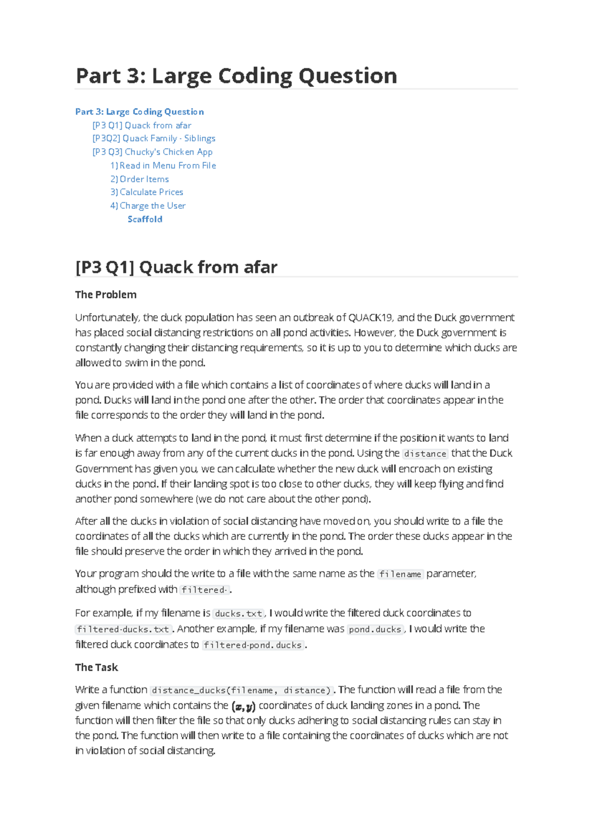 Practice Exam P 3 - Part 3: Large Coding Question Part 3: Large Coding ...