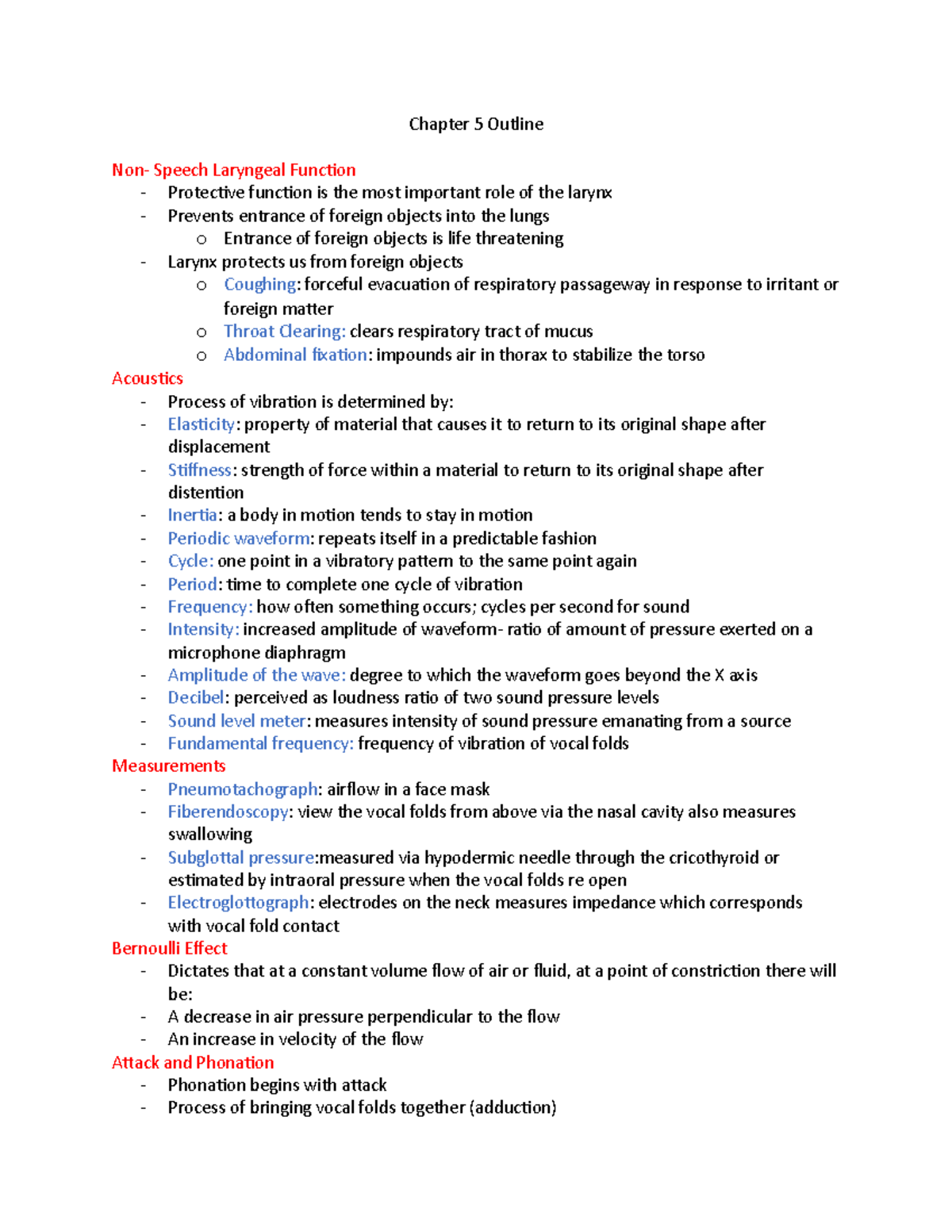 Chapter 5 Outline - anatomy - Chapter 5 Outline Non- Speech Laryngeal ...