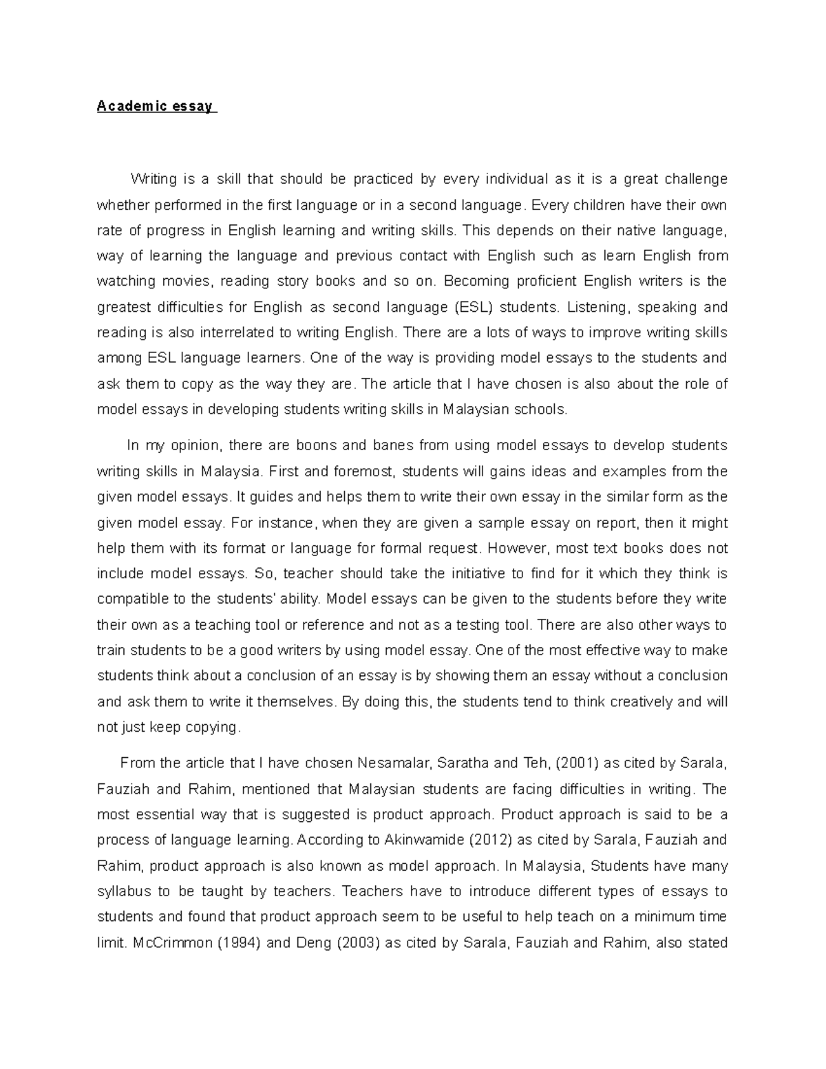 Academic essay writing skill docx - Academic essay Writing is a skill ...