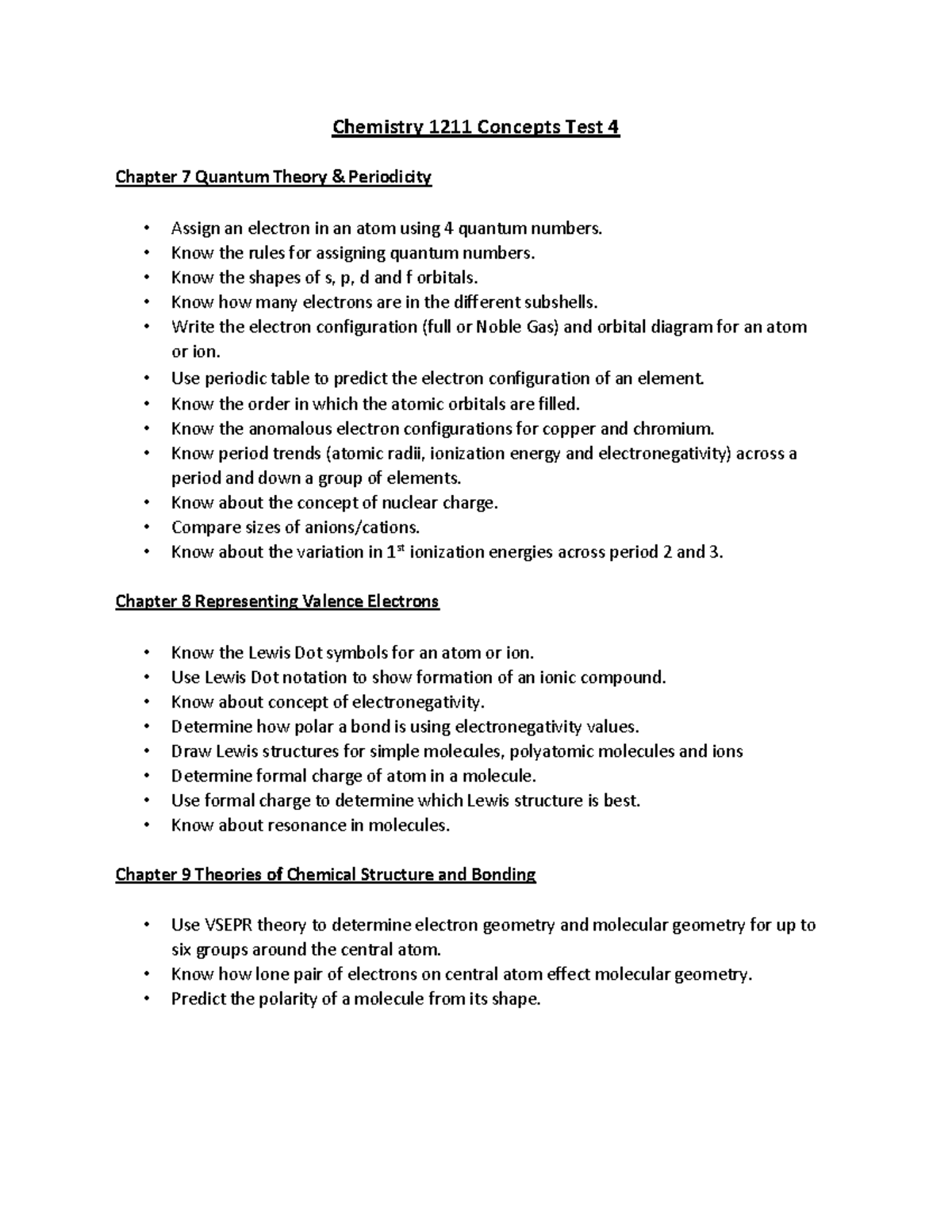 Chemistry Test 4 Concepts - Chemistry 1211 Concepts Test 4 Chapter 7 ...