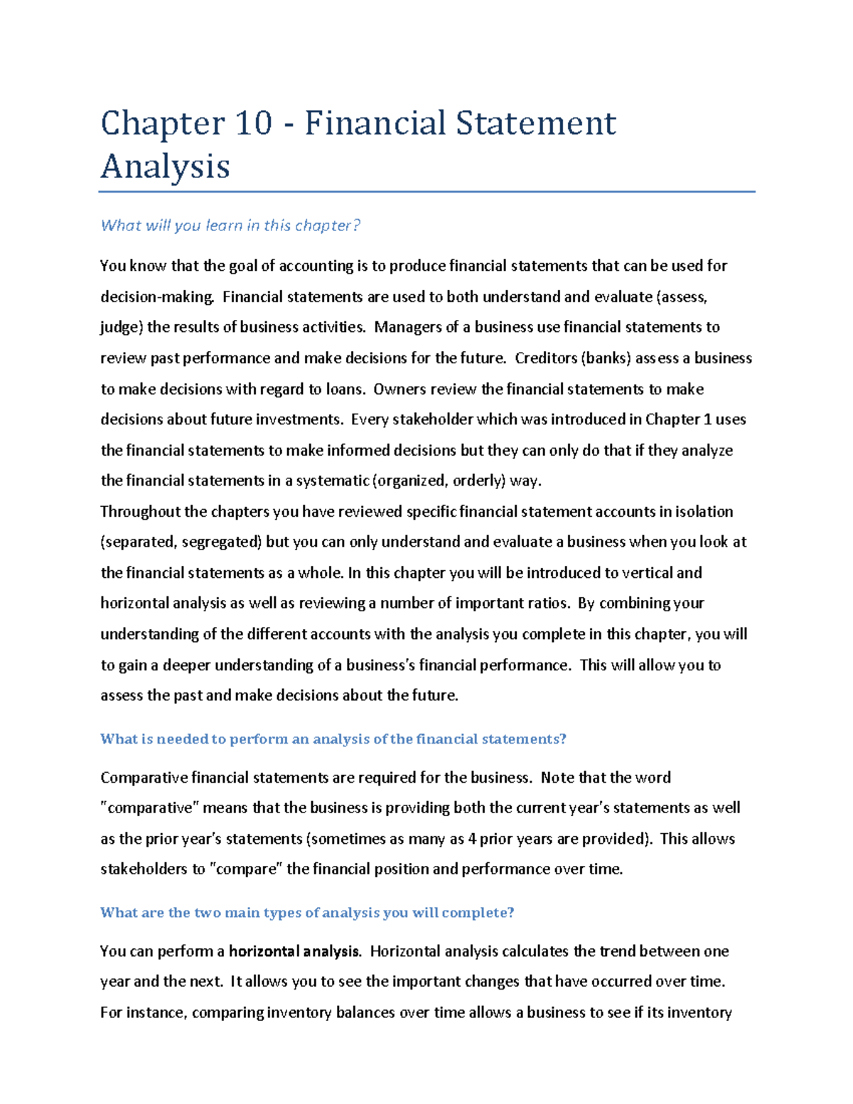 Chapter 10 - Financial Statement Analysis - Student Copy - W2023 - Chapter 10 - Financial ...
