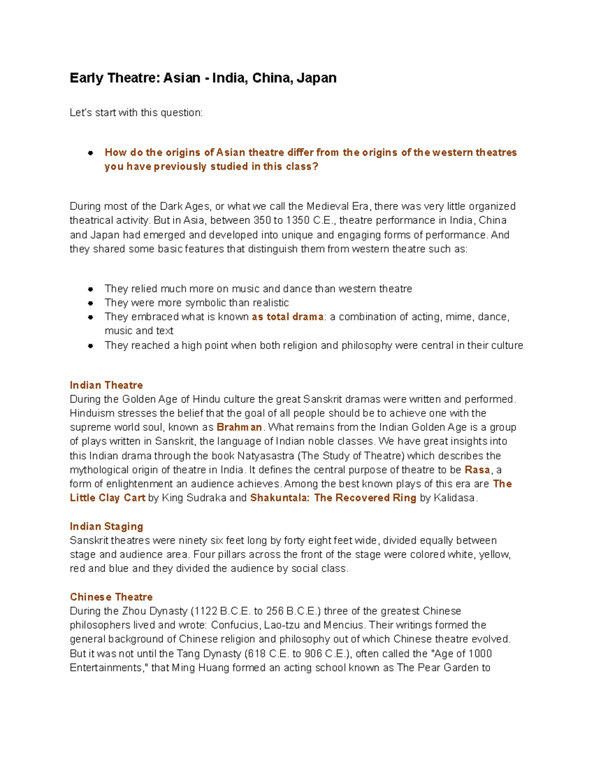 Early Theatre Asian - India, China, Japan - But in Asia, between 350 to ...