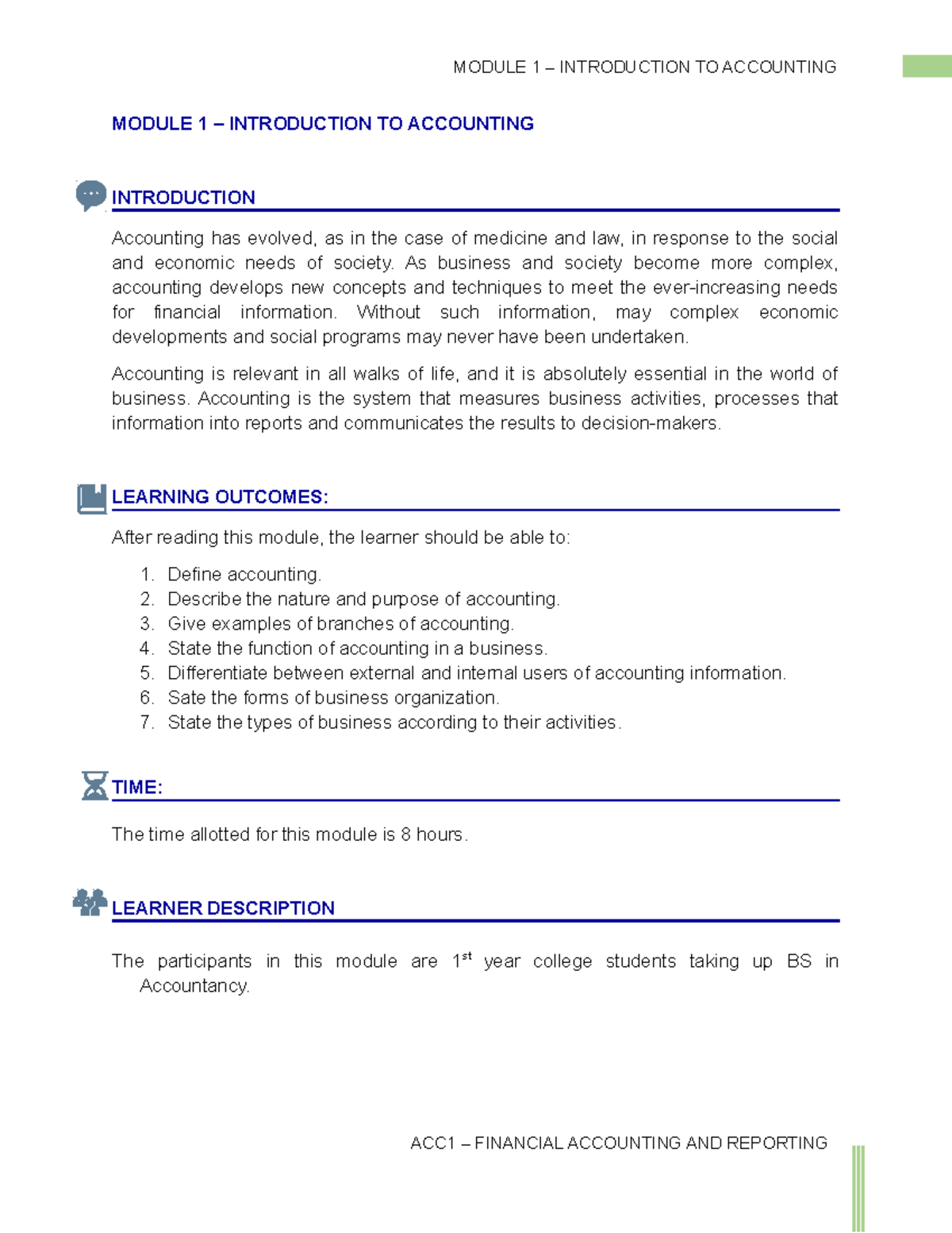 Module-1-Introduction-to-Accounting - MODULE 1 – INTRODUCTION TO ...